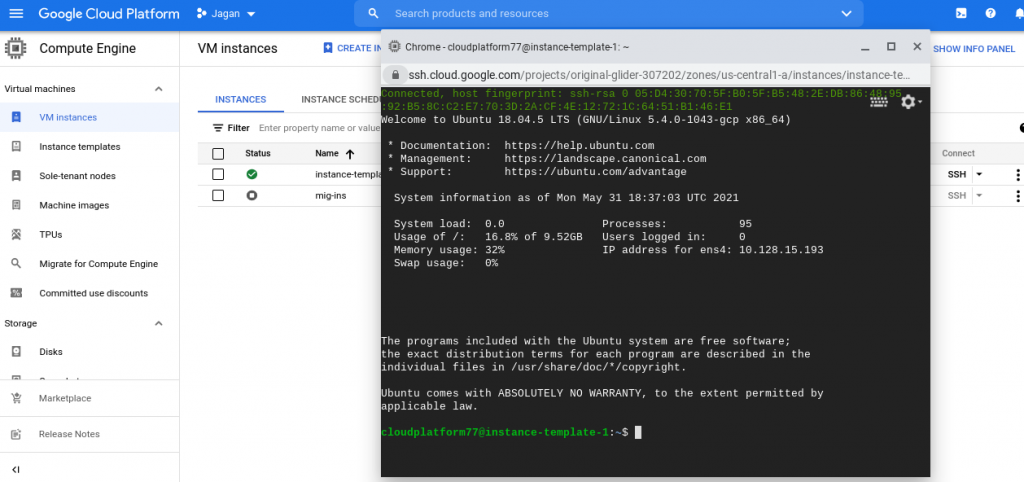 How to create an Instance using Instance Template in GCE?