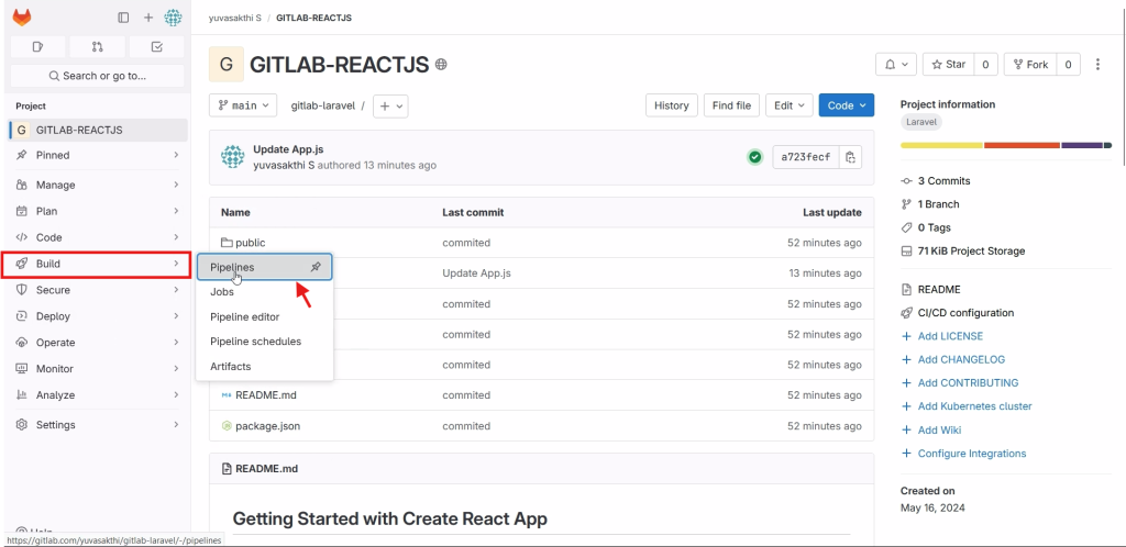 How to setup CI/CD pipeline to automate build and deployment to React js project on Gitlab ...